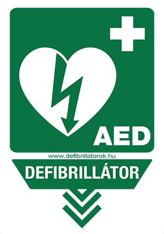 Defibrillator indicator plastic sign with inscription Defibr
